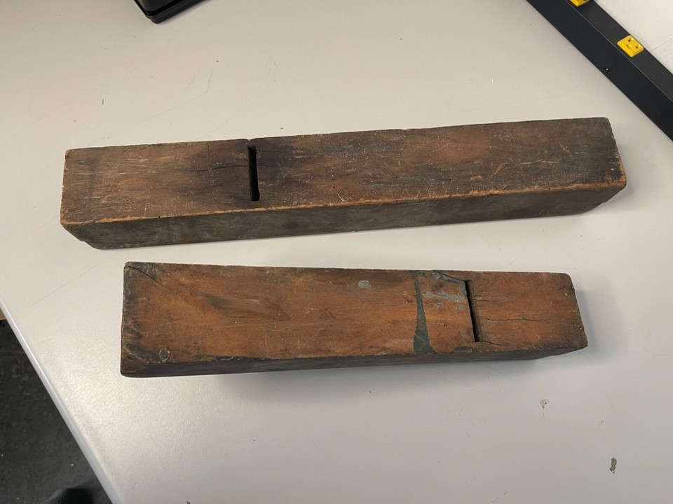 2 Antique Wooden Wood Block Plane Planer 22” & 16" Primitive Carpenter ...