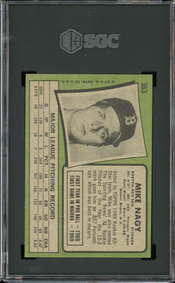 1971 Topps #363 Mike Nagy Red Sox SGC 8 NM-MT | eBay