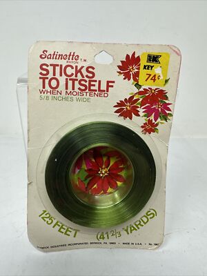 New NOS Vintage Satinette Ribbon Sticks To Itself 125 Feet Green Color ...