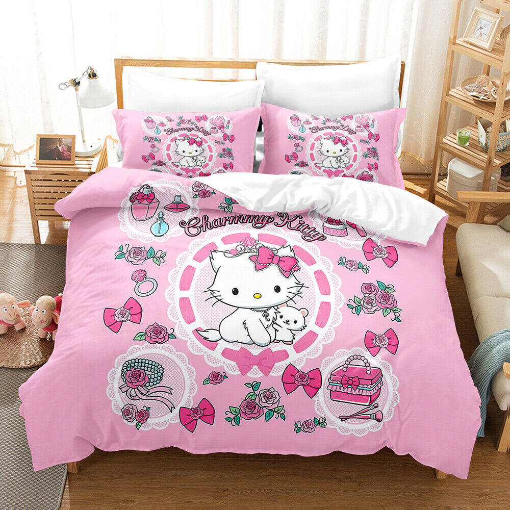 Hello Kitty Cat Pink Quilt/Doona/Duvet Cover Single/Double/King Bedding ...
