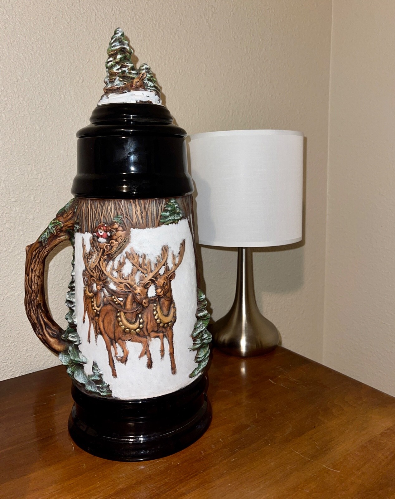 Santa Stein - Rare Collectible Christmas Decorative Stein w/ Reindeer ...