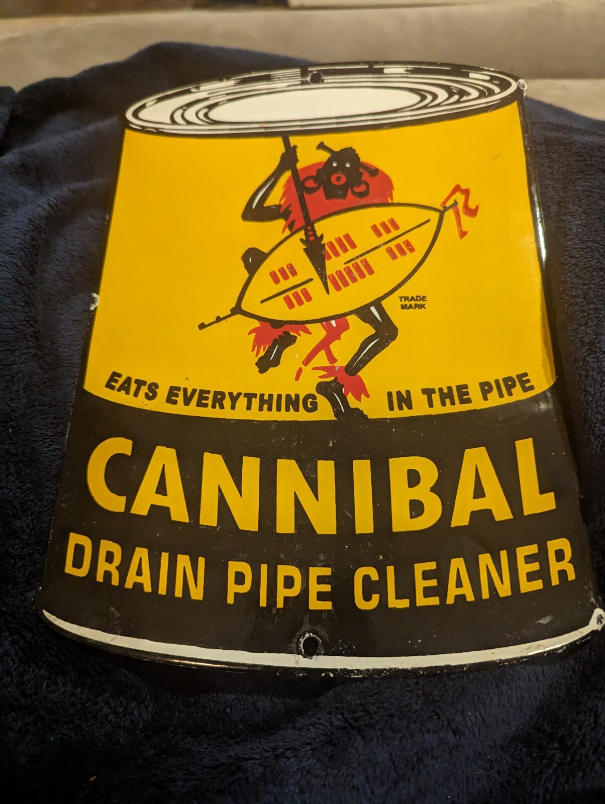 Porcelain Cannibal Drain Pipe Cleaner Sign Black Jungle Native Gas Oil ...