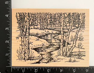 Northwoods River Stream Forest Trees Wood Mounted Rubber Stamp | eBay