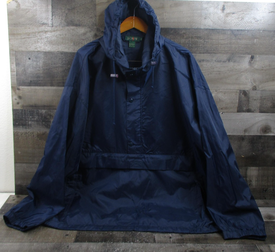 J Crew Jacket Mens XL Blue Anorak Nylon Hooded Lightweight Oarsman Zip ...