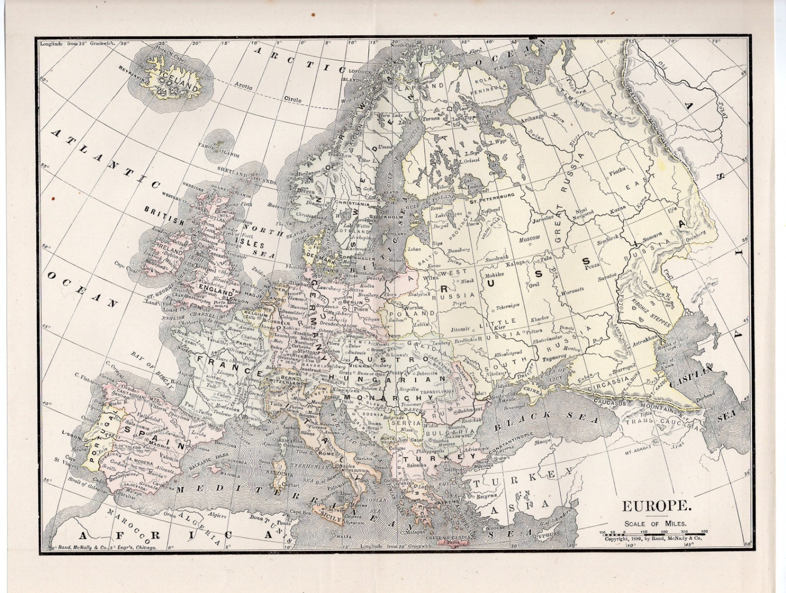 Europe 1890 Fine Decorative Original Antique Engraved Map – 9 x 11 ...