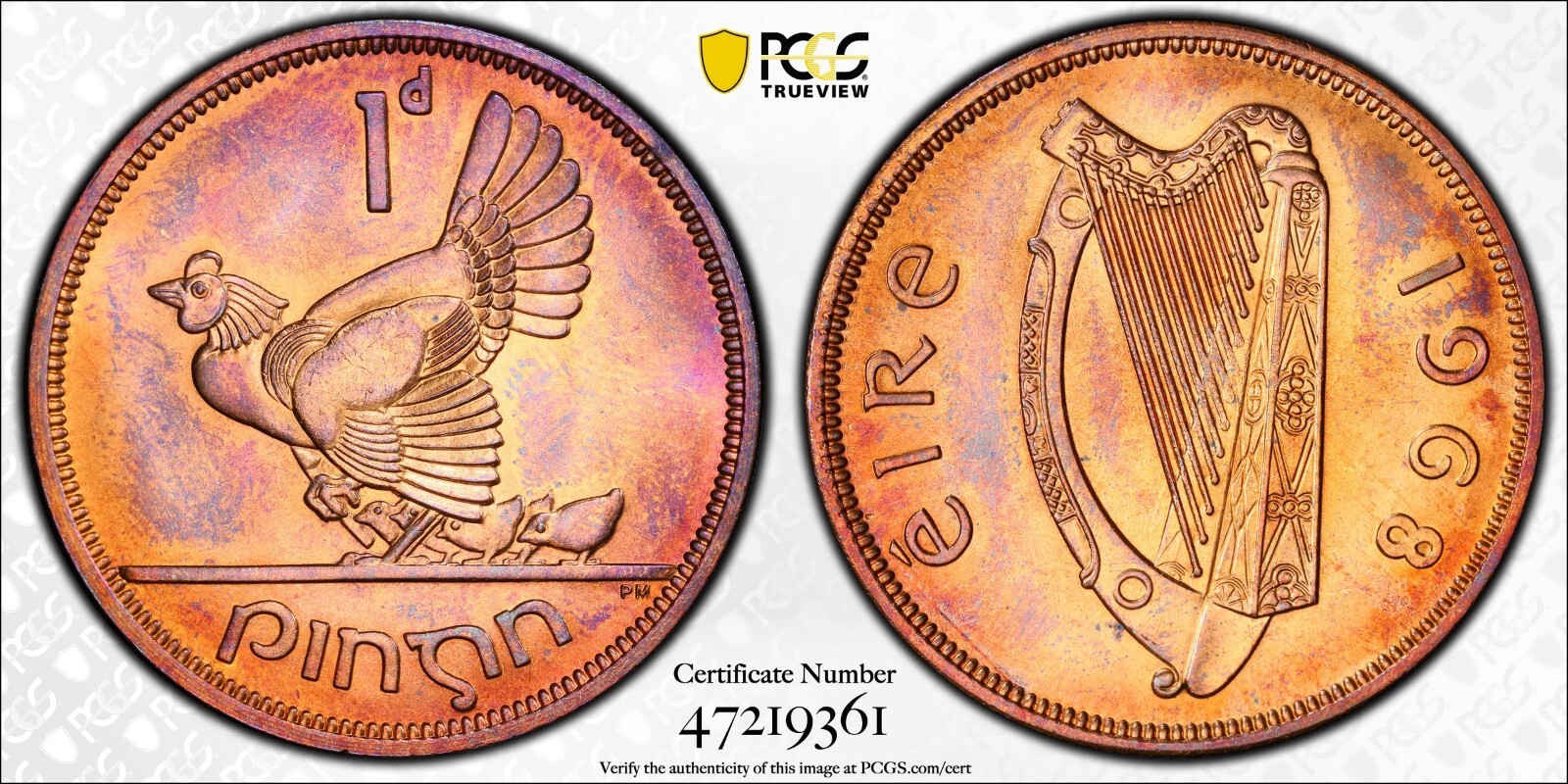 IRELAND , 1D SPECIMEN 1 PENNY 1968 - PCGS SP 66 RB - KINGS NORTON MINT ...