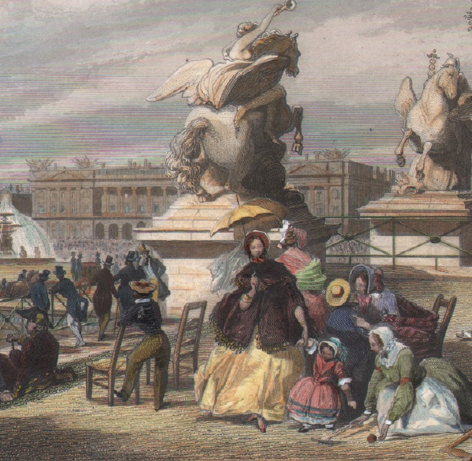 1835 Gravure aquarellée Promenade de Longchamp Jardins Paris Eugène ...