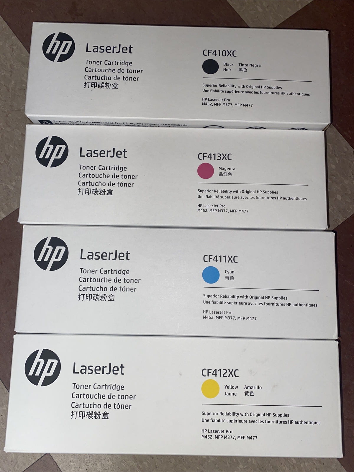 HP LaserJet Toner Set M452DN Black/CF411XC Cyan/CF413XCMagenta ...