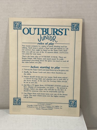 Outburst JR Board Game Replacement Parts Pieces Instructions 1989 | eBay