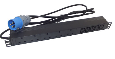 10 way PDU (5UK + 5 IEC C13) to 16A Commando Plug - 1U 19" Horizontal ...