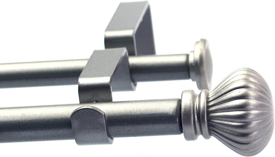 Fluted Ball Adjustable Double Drapery Curtain Rod Set 28"-48"/48"-84 ...