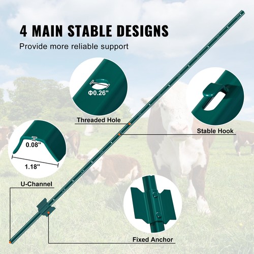 Uimoso 6 Feet Fence Post 10 Pack 6ft Heavy Duty Metal Fence Posts Green ...