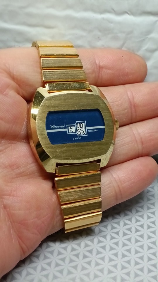 LUCERNE Digital Jump Hour Vintage Men's Watch Gold Tone Swiss ...