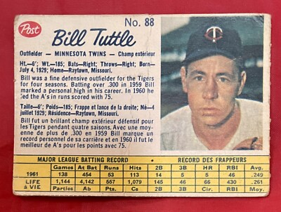 1962 Bilingual Canadian Post Baseball Card #88 Bill Tuttle Filler | eBay