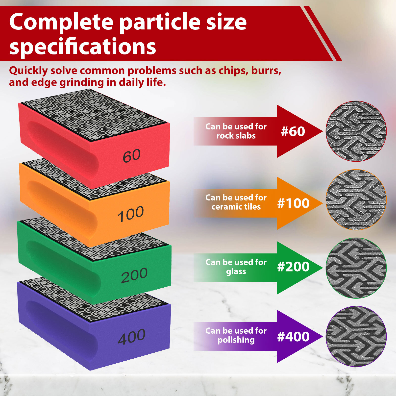 4X Diamond Hand Polishing Pads Set 60/100/200/400 Grit Handheld Diamond ...