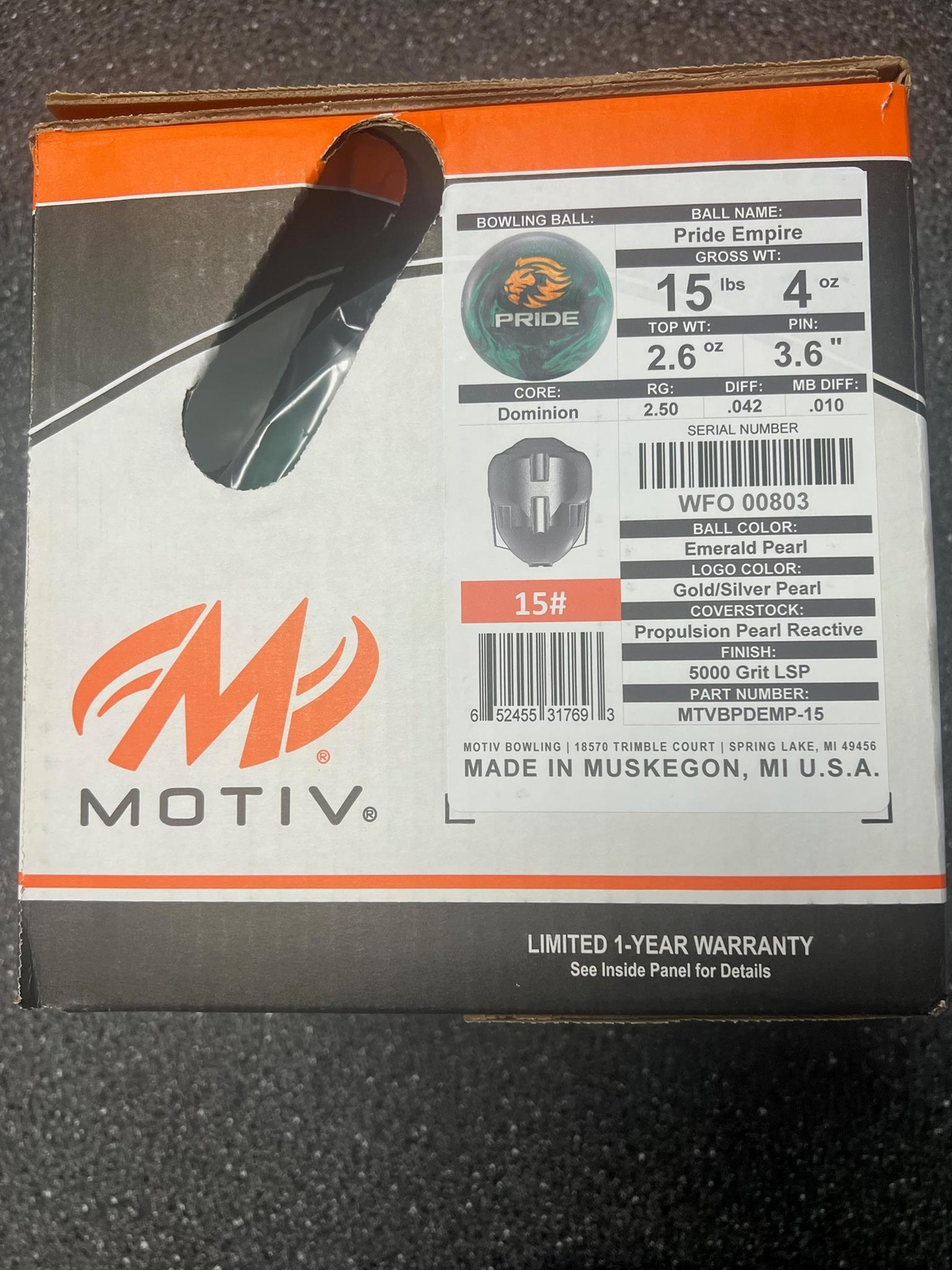 Motiv Pride Empire 15 lbs NIB Bowling Ball! Free Shipping! Undrilled ...