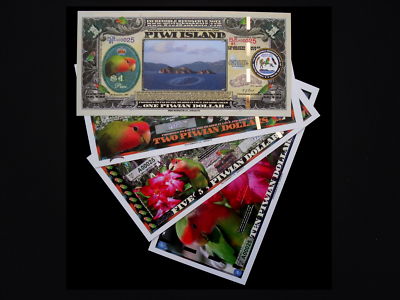 SET OF 4 ($1-$10) NEW COLORFUL PIWI ISLAND LOVEBIRD POLYMER FANTASY ART ...
