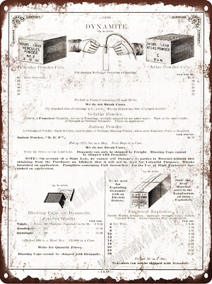 1894 Atlas Hercules Dynamite Explosive Black Powder Metal Sign 9x12 ...
