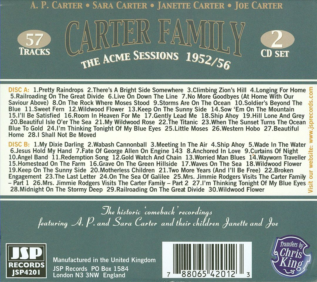 THE CARTER FAMILY - THE ACME SESSIONS, 1952-56 NEW CD 788065420123| eBay