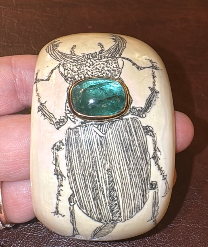 Rare Jessica Kagan Cushman Etched Beetle Green Tourma… - Gem
