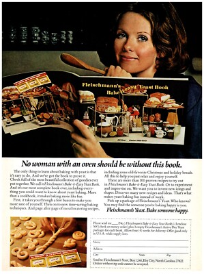 1972 Fleischmann Yeast Print Ad, 70's Style Woman Housewife Bake Book ...