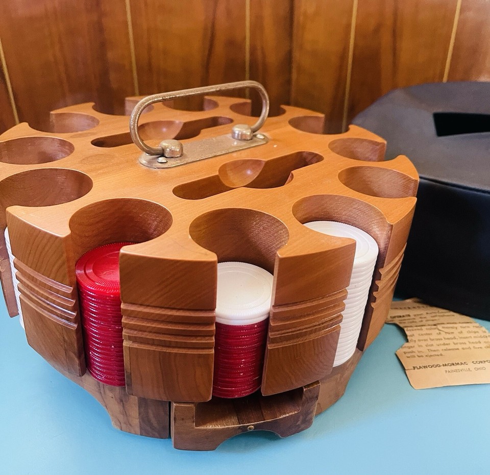 Vintage Auto-Count Plawood Mormac Corp Poker Chip Carousel Caddy w ...