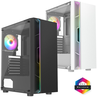 CIT Galaxy Gaming PC Case Mid Tower ATX LED Strip ARGB Fan Tempered ...
