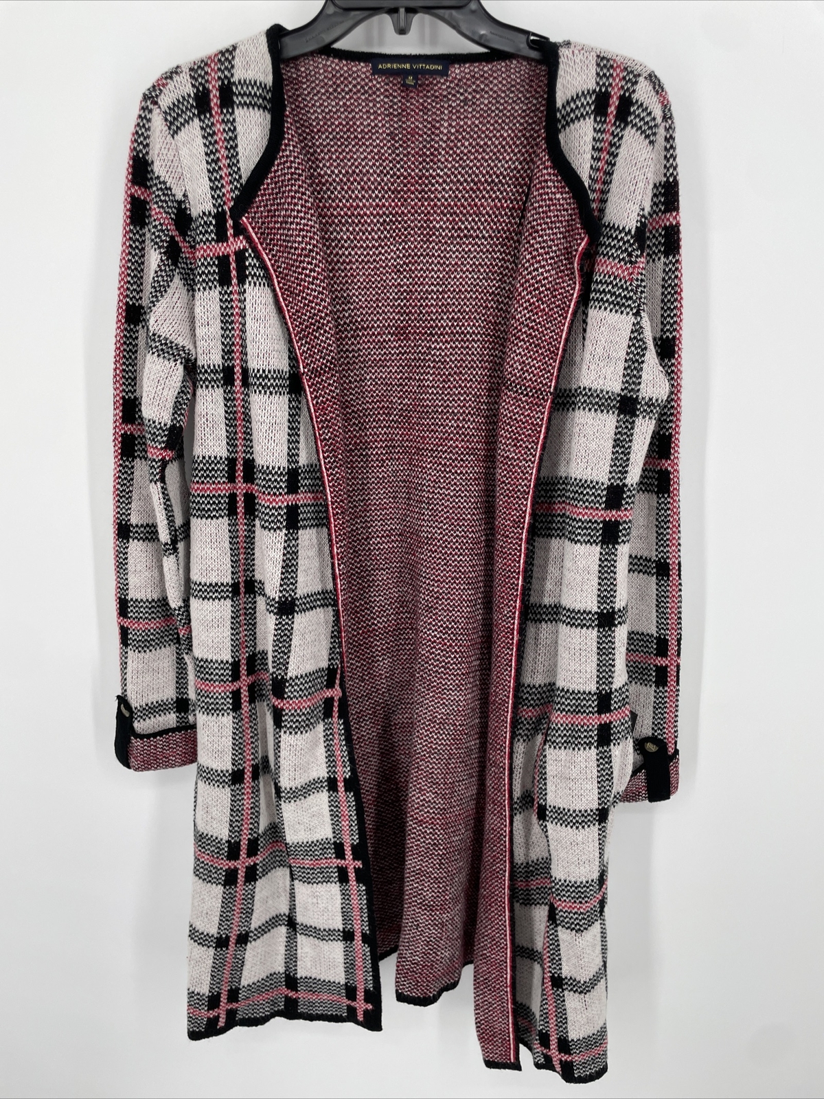 Adrienne Vittadini Women's Size M Red Plaid Cardigan Sweater | eBay