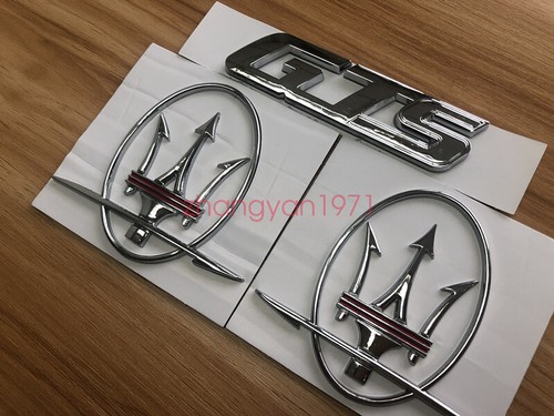 3PC GTS Chrome Emblem For Maserati RH & LH Side Trunk Logo Badges ...