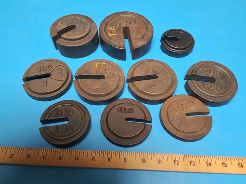 Lot of 10 Antique Cast Iron Platform Scale Round Slotted Weights 3lb ...