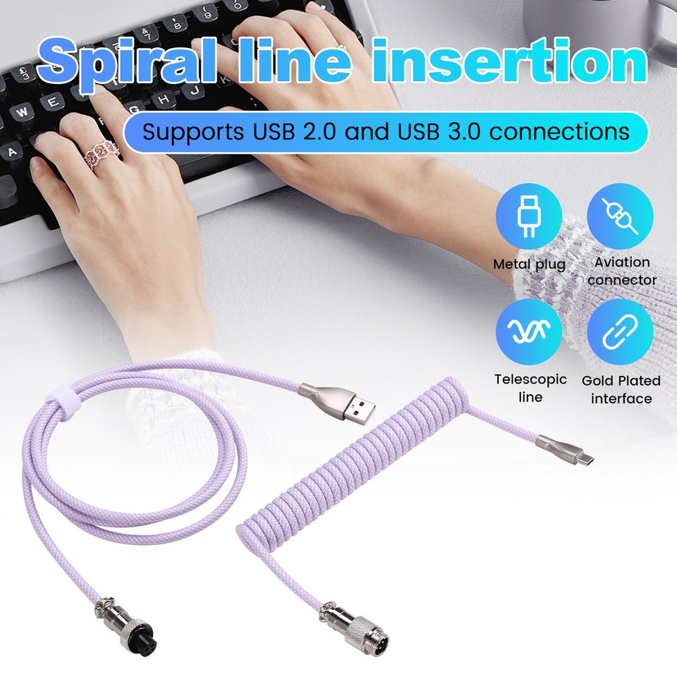 USB C Coiled Keyboard Cable Braided Mechanical Keyboard Cable with1436 ...