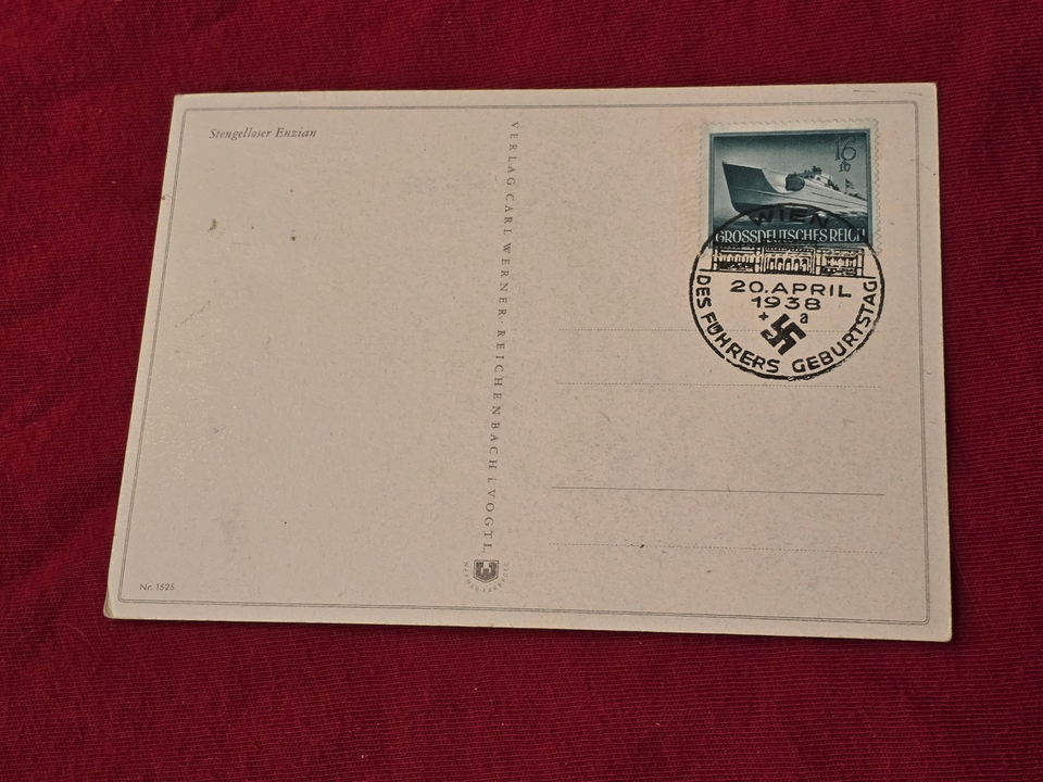 WW2 WWII German 1938 Nazi Propaganda Flower Postcard W Hitler Birthday ...