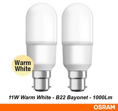 2 x Osram Narrow LED Light Globes Bulbs 11W B22 Bayonet BC Warm White ...