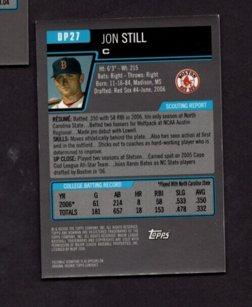 2006 Bowman Draft Picks Gold Card Jon Still Boston Red Sox #DP27 | eBay