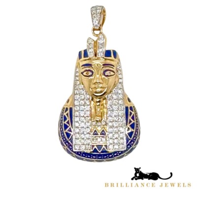 Pharaoh Blue Enamel and Diamond 14k Yellow Gold Enamel Pendant | eBay