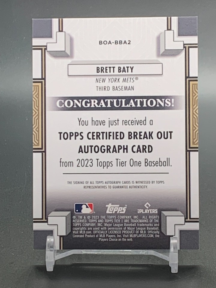 2023 Topps Tier One Bronze Break Out Autograph #BOA-BBA2 BRETT BATY ...