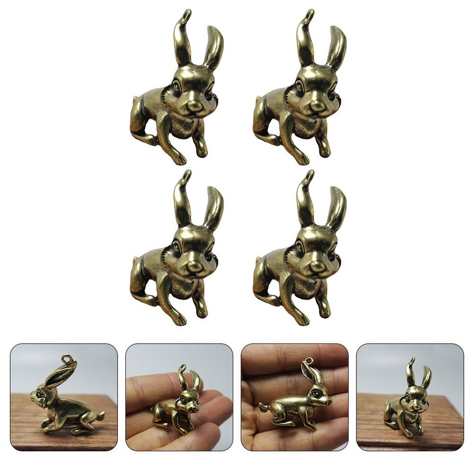 4 Pcs Animal Pendants Keychain Rabbit Charm Brass Craft Charms DIY ...