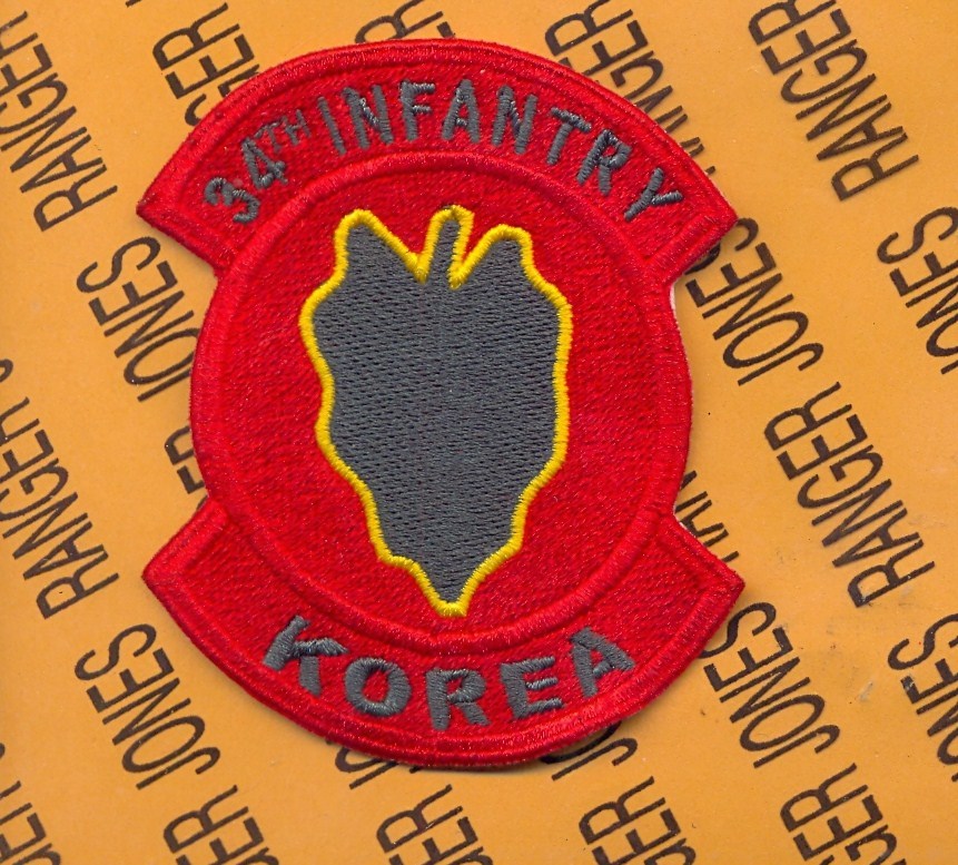 US Army 34th Infantry Regiment 24th Inf Div KOREA tab arc patch ~3.25 ...