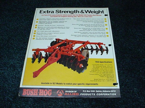 Bush Hog 1435 Disc Harrow Color Flyer Sales Brochure OEM | eBay