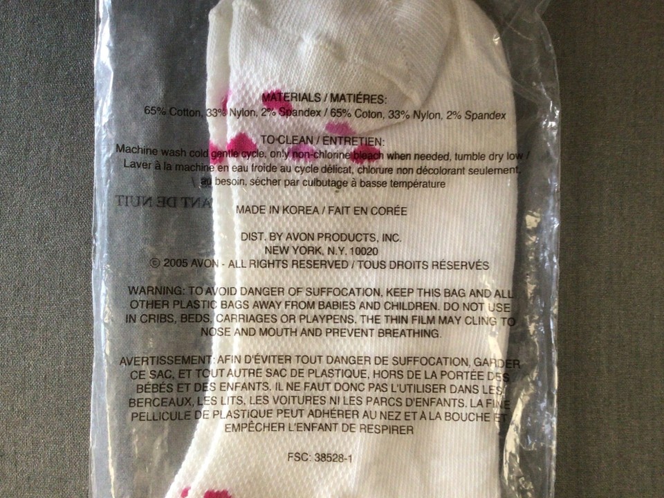 Avon Ladies Overnight Moisture Booties Socks White With Pink Hearts One ...