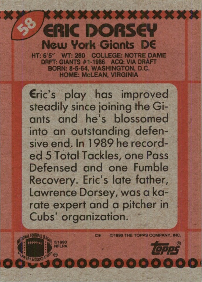 1990 Topps NFL Eric Dorsey #58 | eBay