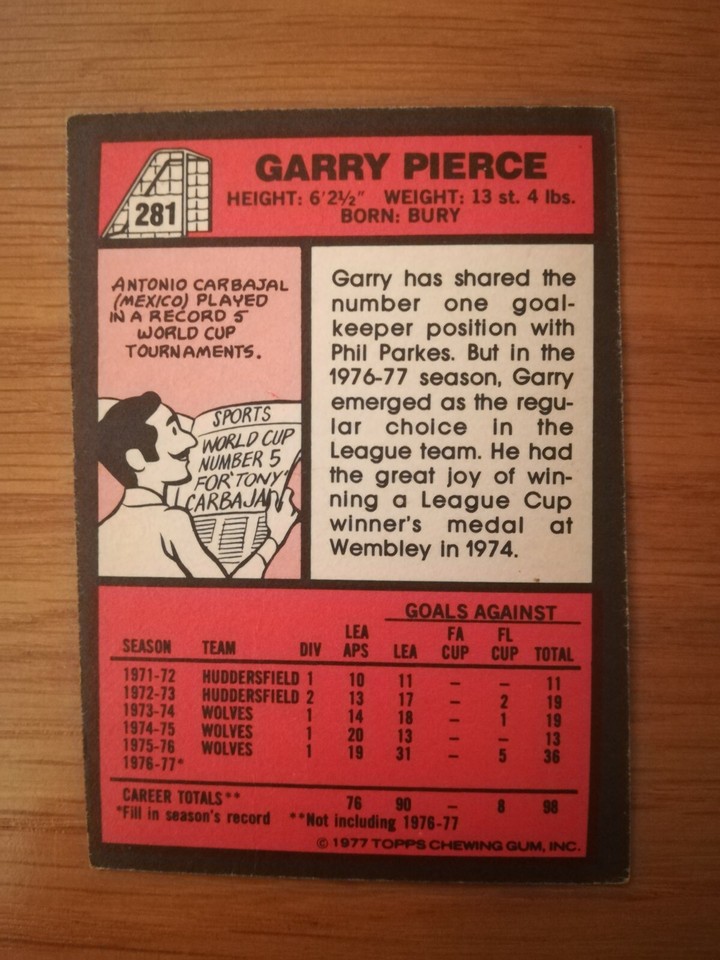 Topps Red Back Football Cards 1977 #281 Garry Pierce - Wolves | eBay UK