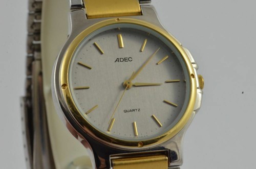 ADEC QUARTZ DAMEN UHR STAHL VERGOLDET 34MM VINTAGE MIT STAHL BAND ...