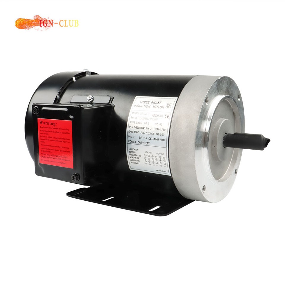 2 HP 3 Phase Electric Motor 56C Frame 1800 RPM TEFC 230 / 460 Volt | eBay