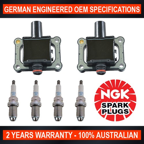 4x NGK Spark Plugs & 2x Swan Ignition Coils for Mercedes Benz C200 ...
