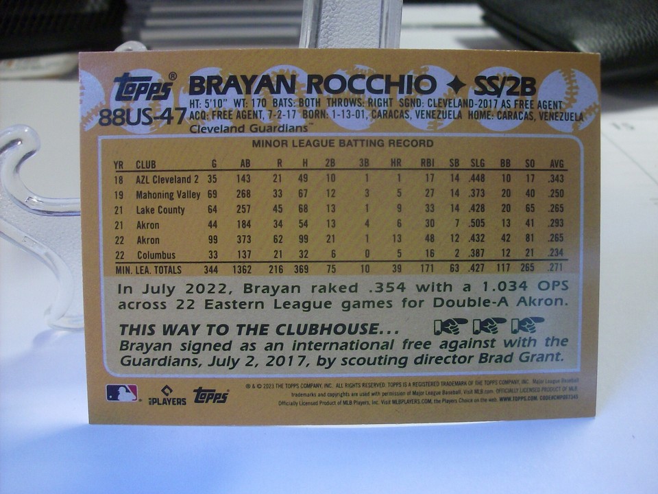 2023 Topps Update 1988 Topps Baseball #88US-47 - Brayan Rocchio 23-415 ...