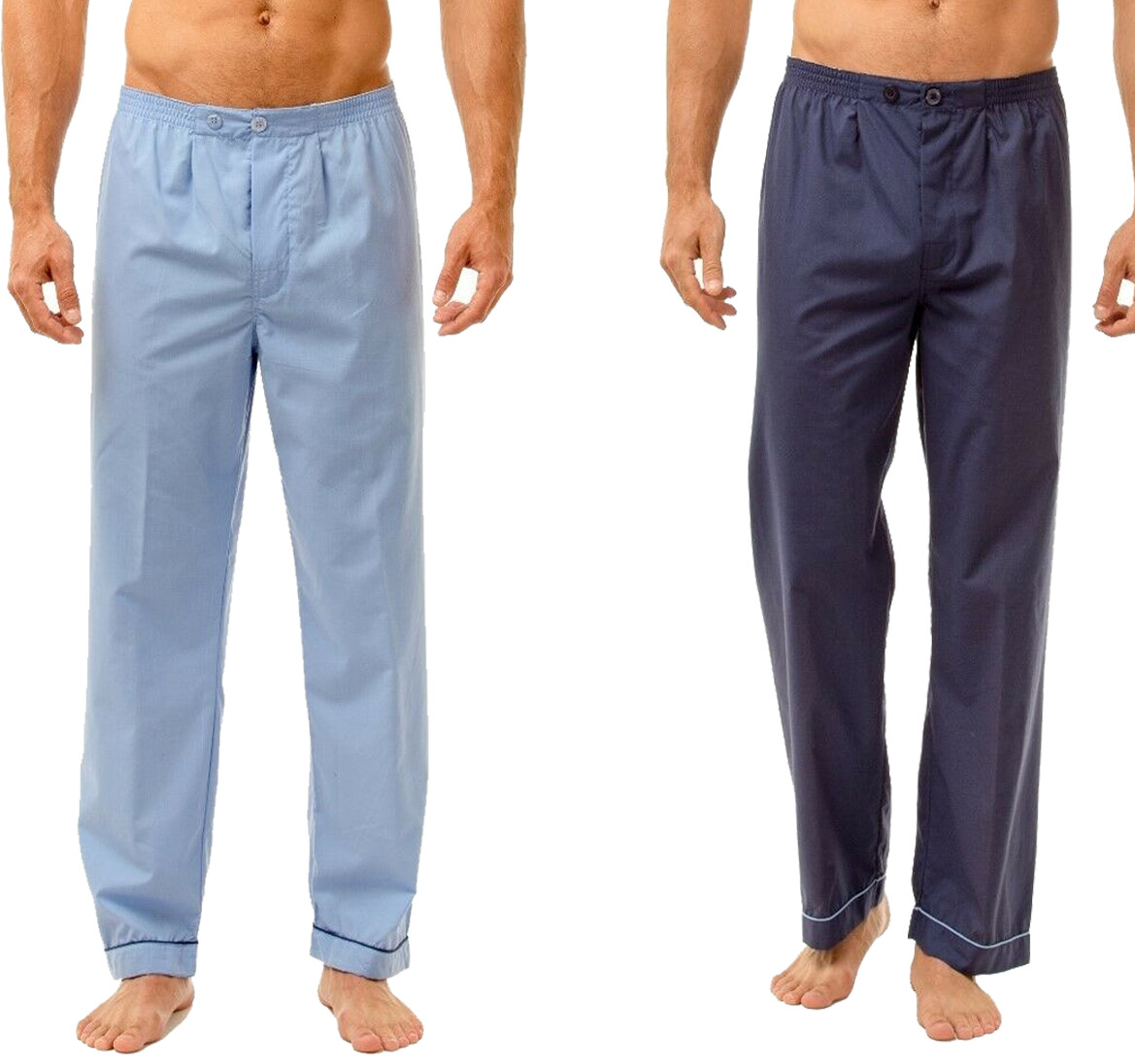 Mens Plain Poly Cotton Pyjama BOTTOMS TROUSERS M L XL XXL WITH FLY AND ...