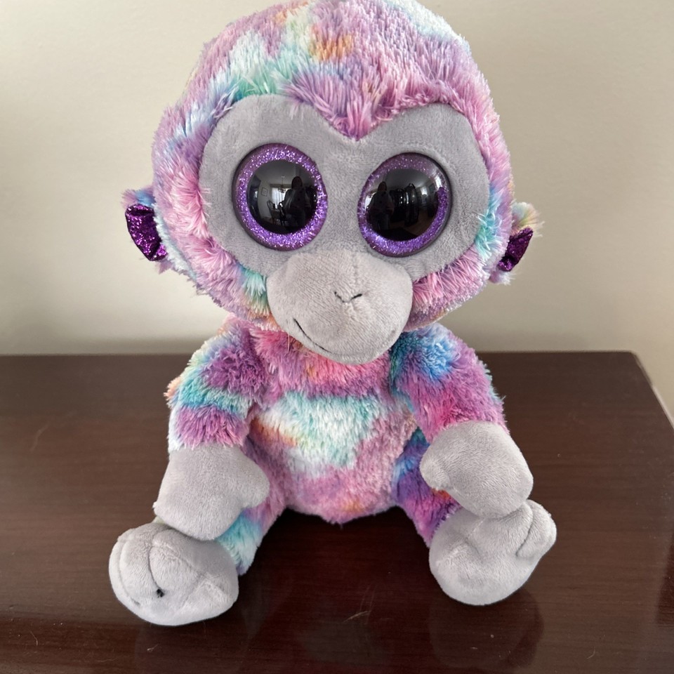 Ty Beanie Boos Zuri the Monkey 2019 Tysilk Pink Purple Tie Dye Plush ...