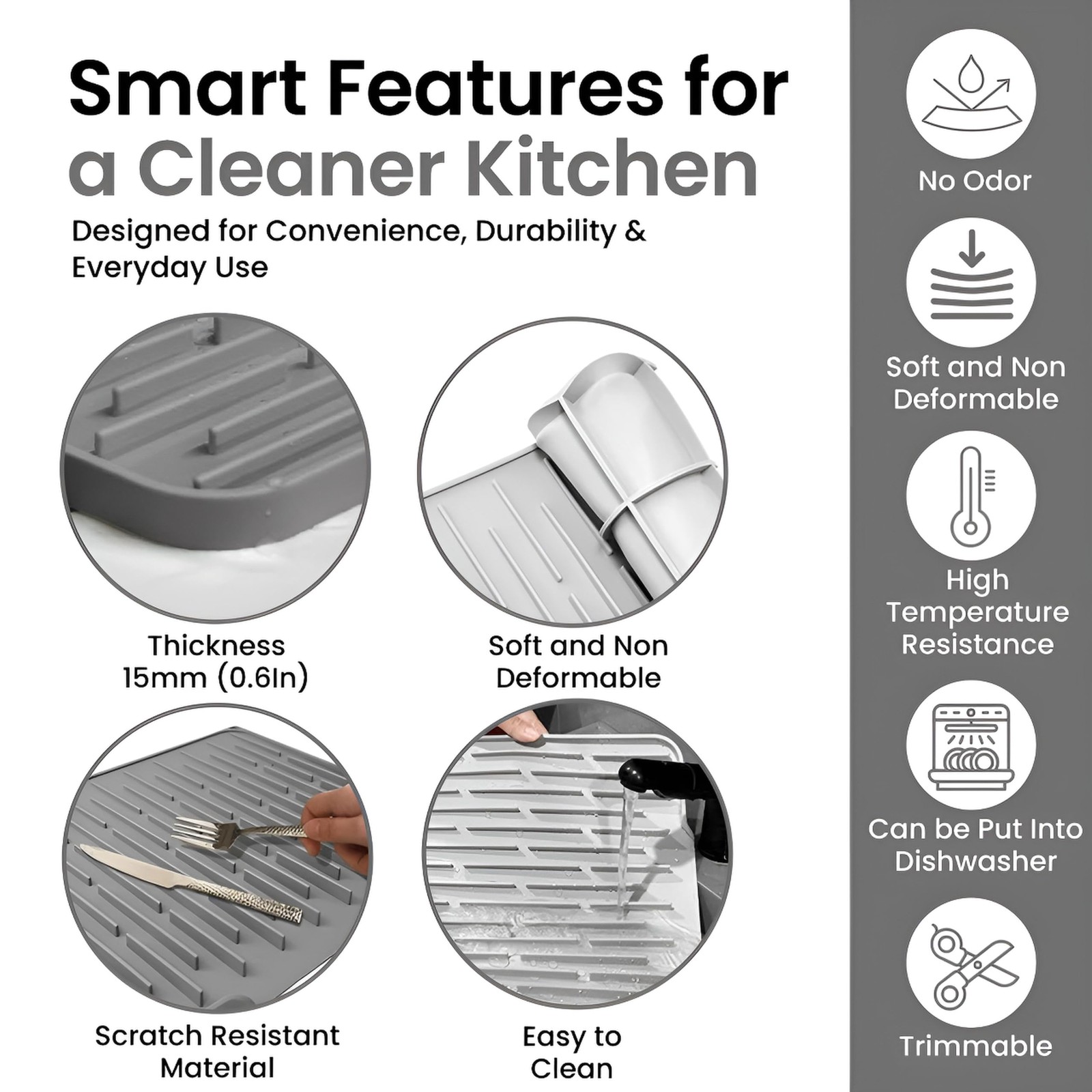 Silicone Dish Drying Mat with Raised Drain Spout | BPA-Free, Dishwasher ...