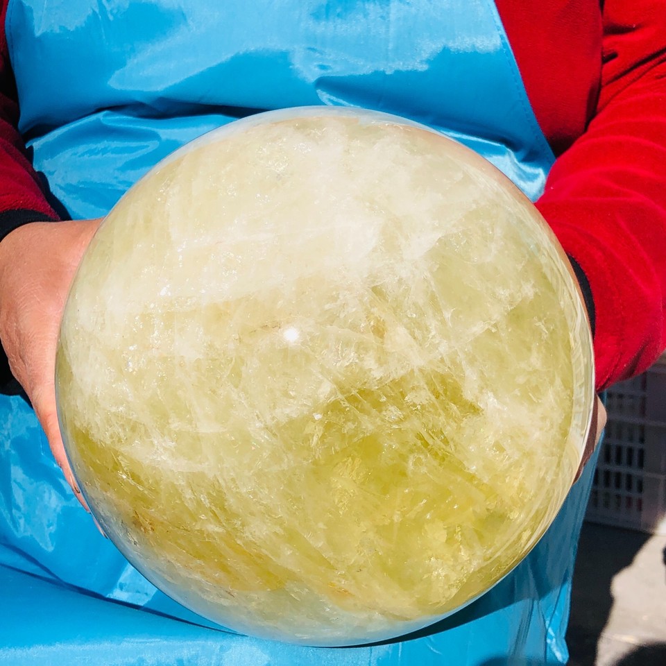 26.18LB Large Natural Yellow Crystal Ball Quartz Citrine Sphere Mineral ...